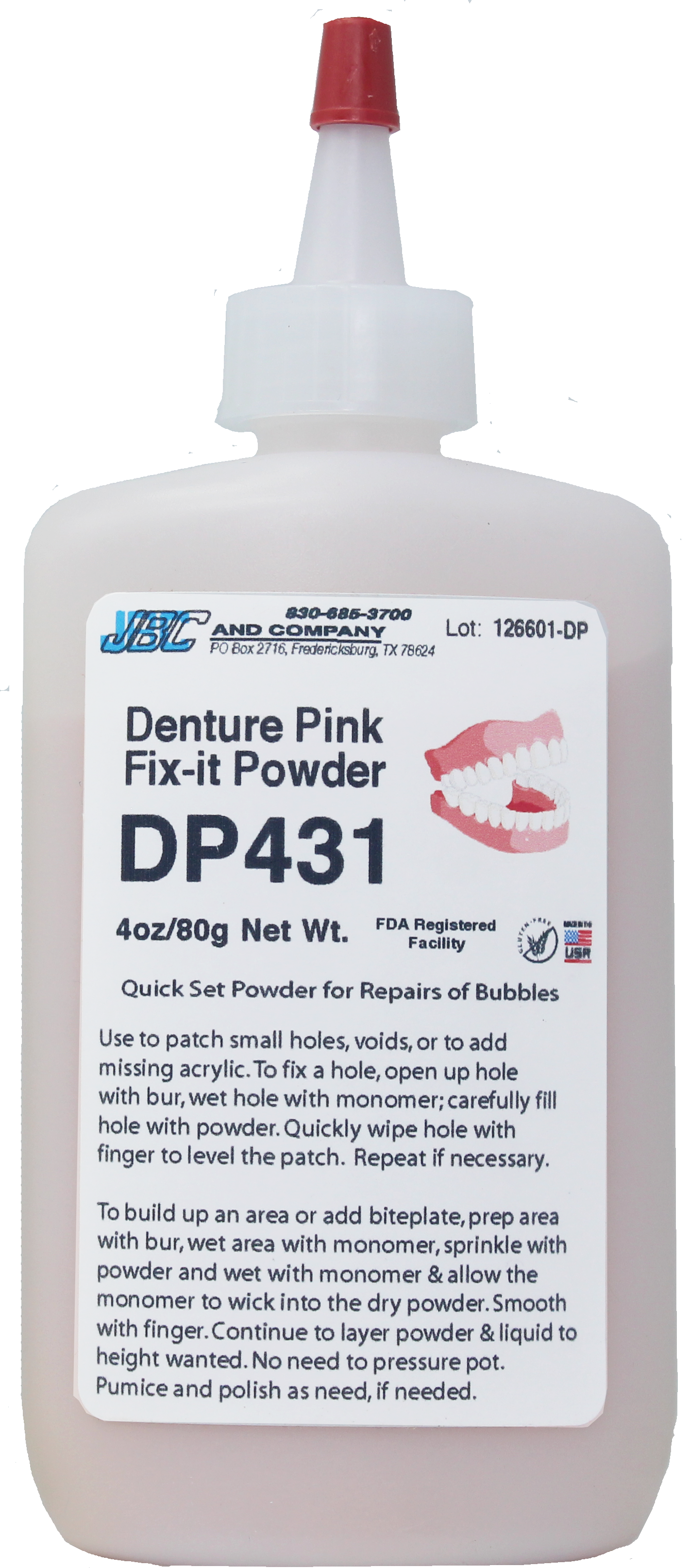 JBC and Company - DP431: DENTURE PINK "FIX IT" REPAIR POWDER